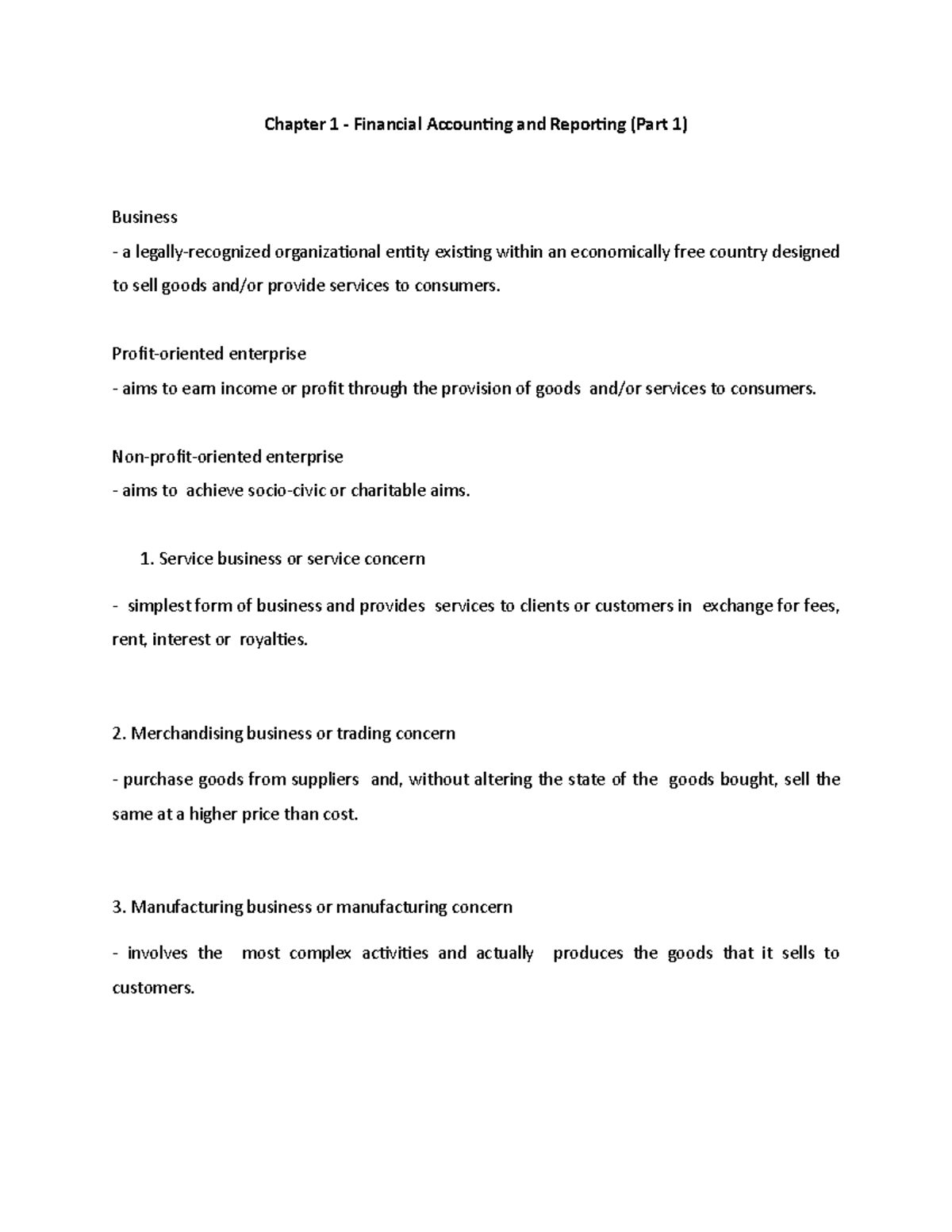 FAR Chapter 1 (Part 1) - Chapter 1 - Financial Accounting and Reporting ...