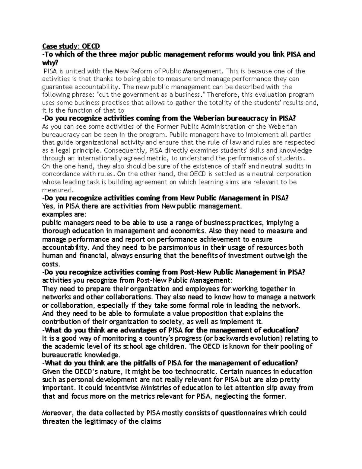 Case study OECD - Case study: OECD -To which of the three major public ...