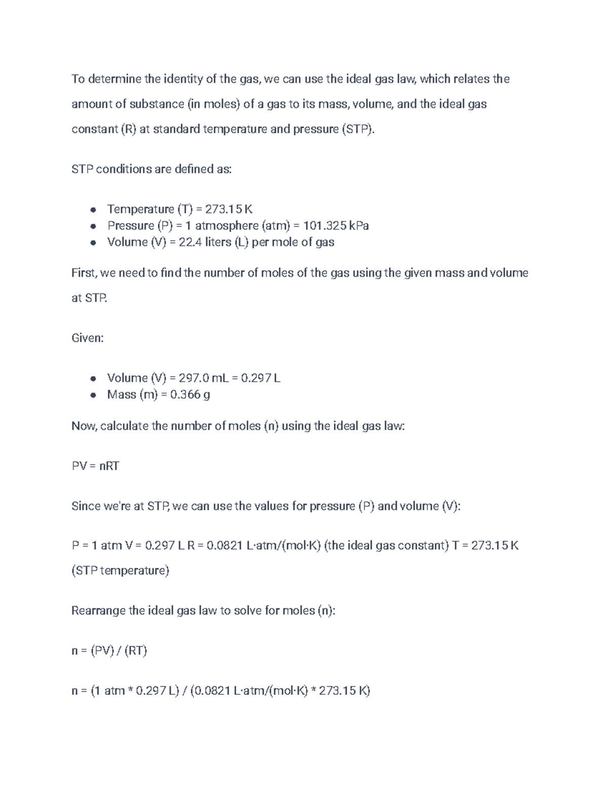 Chem notes - equations practice - To determine the identity of the gas ...