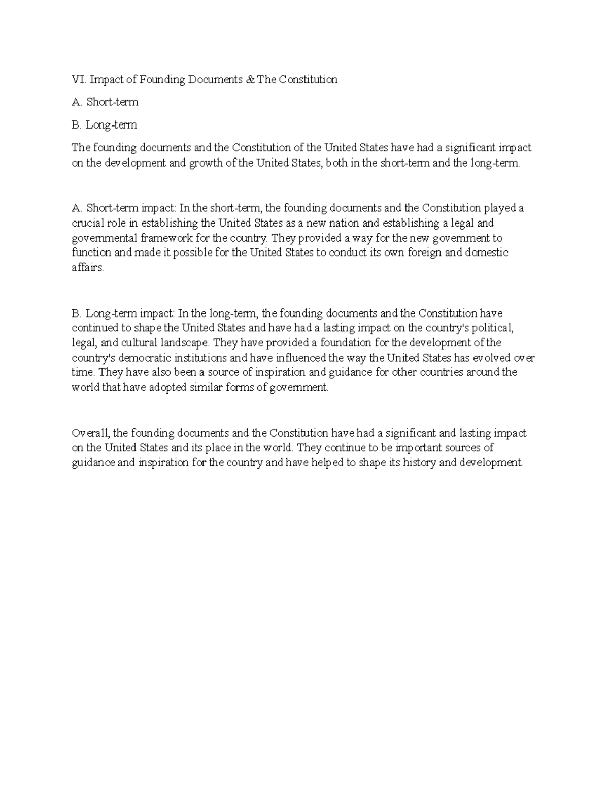 Founding Documents The Constitution 6 - VI. Impact of Founding ...