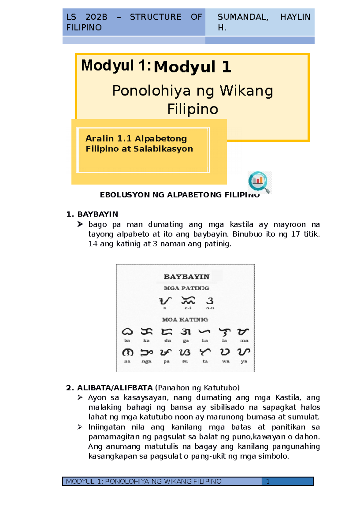 Modyul 1 - Module for Structure of Language - TALAKAYAN EBOLUSYON NG ...
