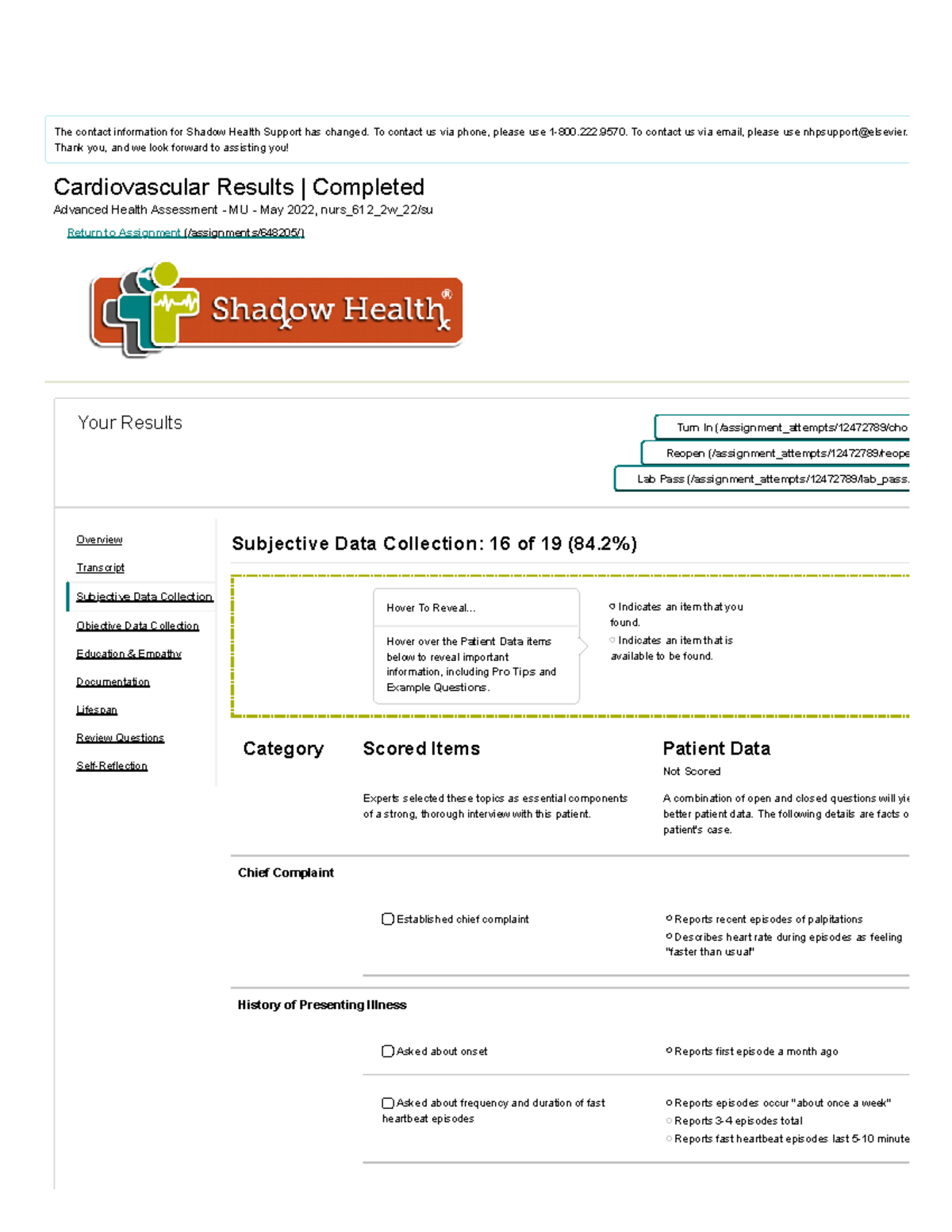 Tina - Results from the Shadow Health Assignment: Cardiovascular: Tina ...
