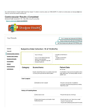 Tina - Results from the Shadow Health Assignment: Cardiovascular: Tina ...