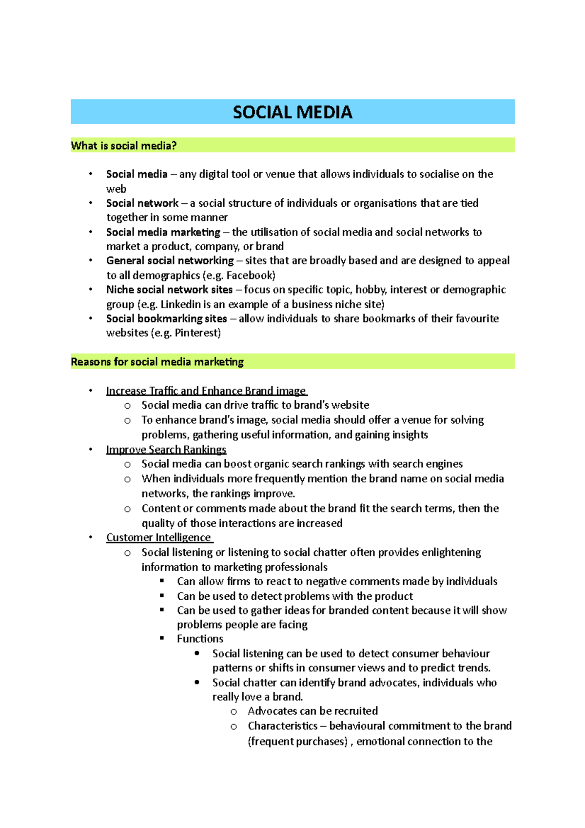Social Media notes - SOCIAL MEDIA What is social media? Social media ...