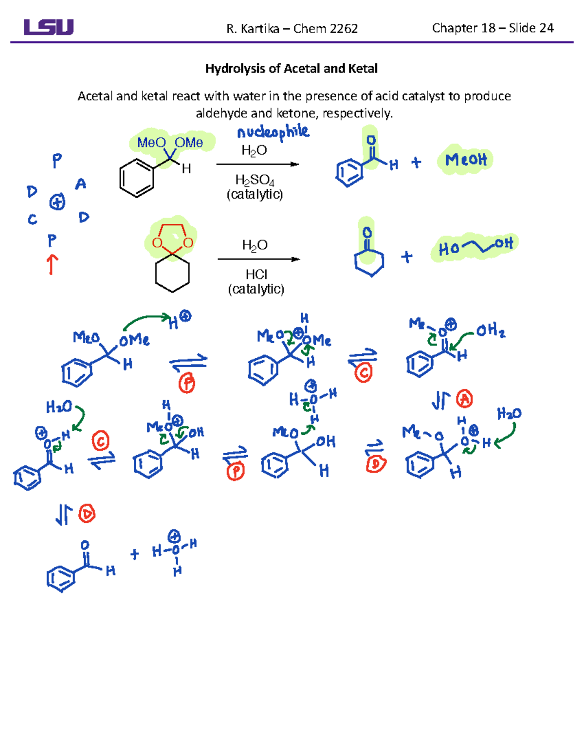 Lecture #22 - Hydrolysis of Acetal and Ketal Acetal and ketal react ...