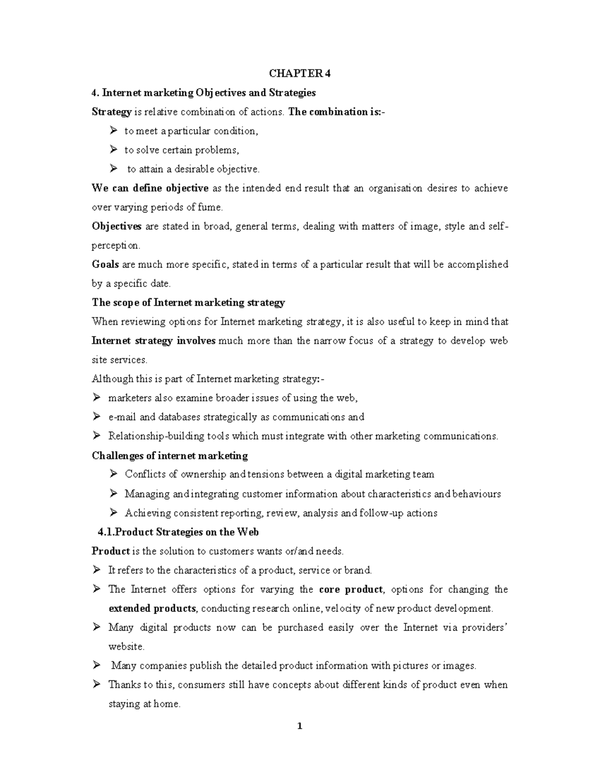 Ch4 - Handouts - CHAPTER 4 Internet marketing Objectives and Strategies Strategy is relative ...
