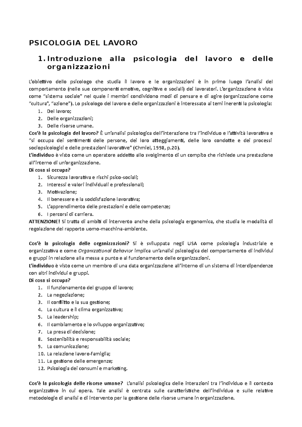 Psicologia DEL Lavoro - riassunto integrato - PSICOLOGIA DEL LAVORO 1 ...