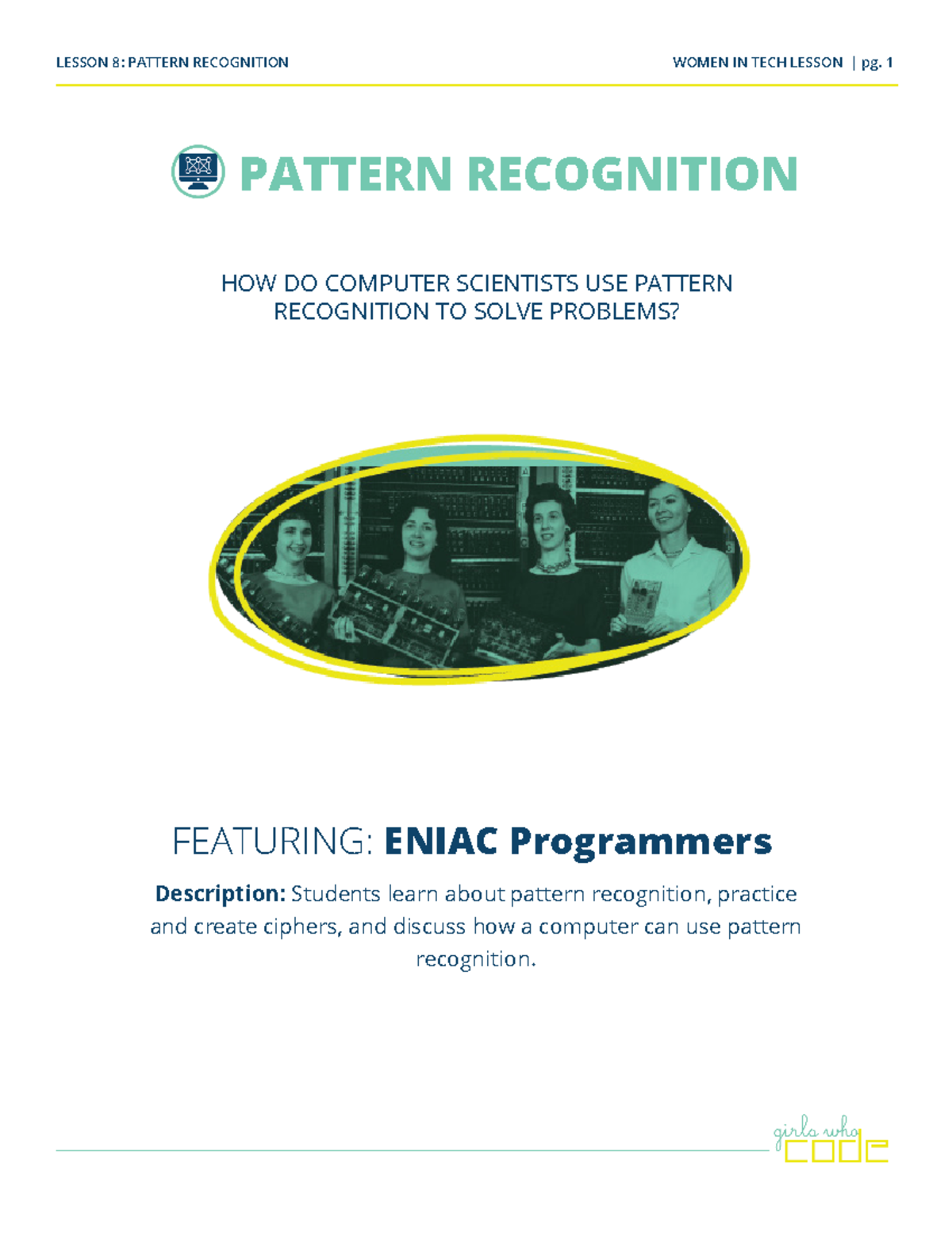 Topic for subject English Lesson 8- Pattern Recognition-Lesson Plan ...