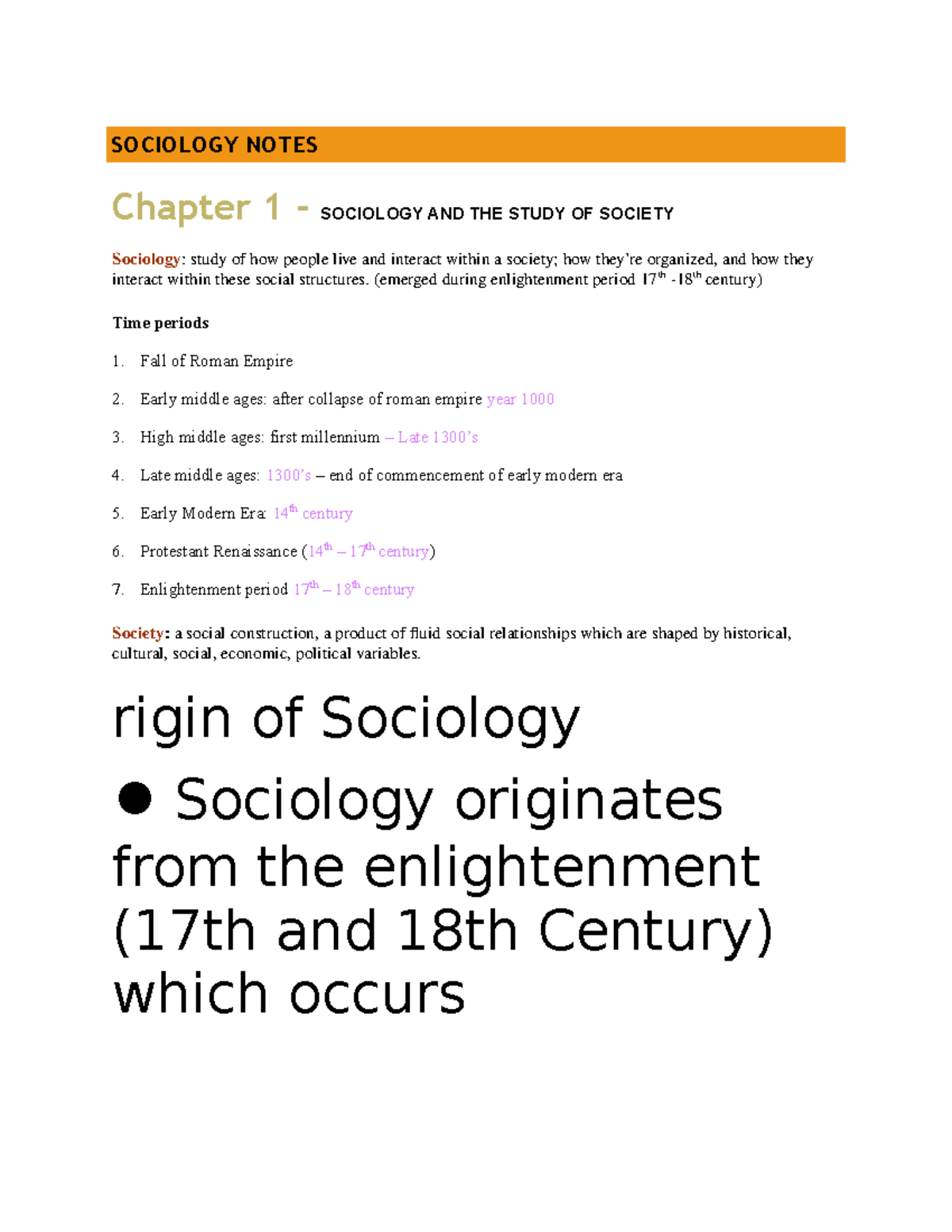 Sociology Notes, entire year - ####### SOCIOLOGY NOTES Chapter 1 ...