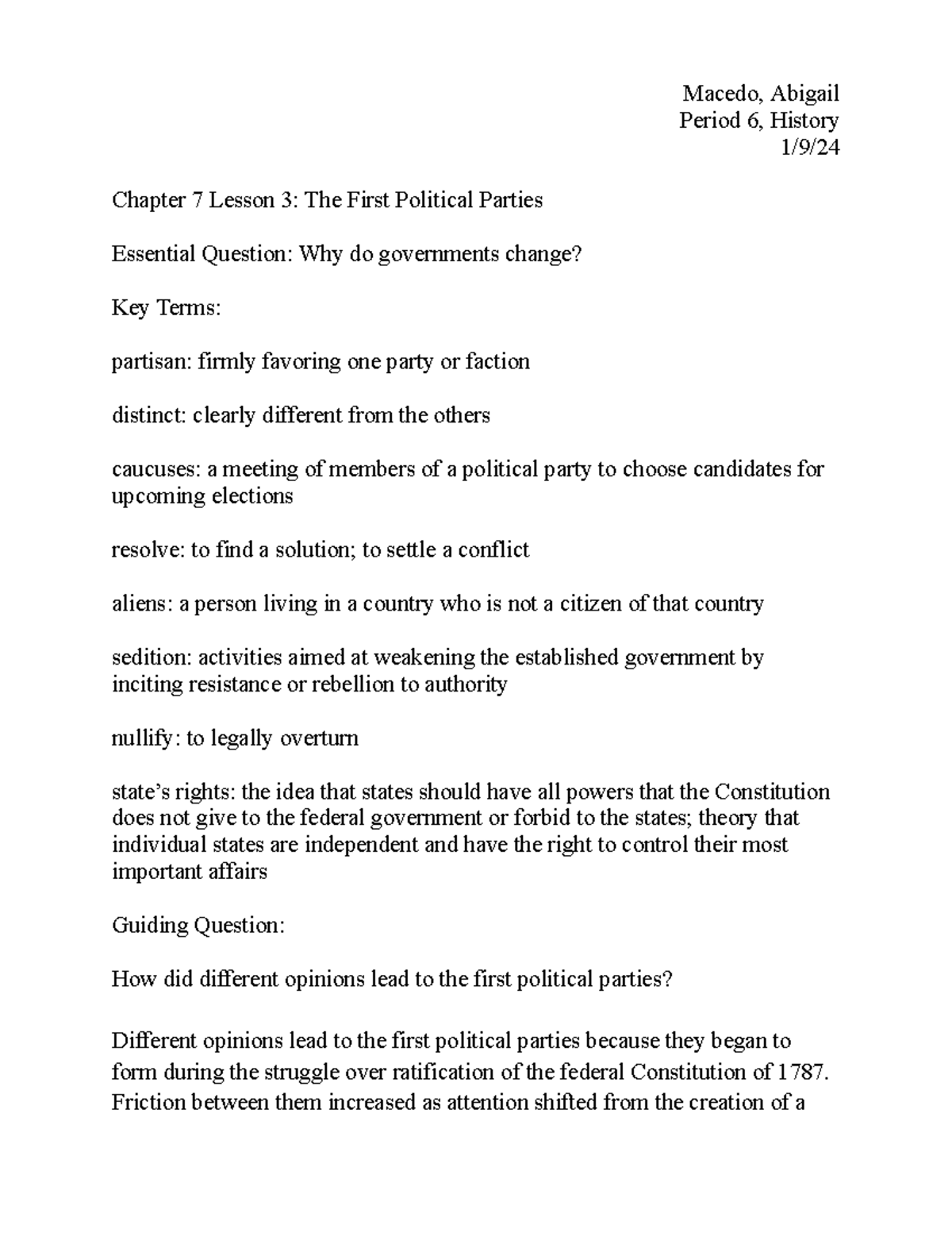 Chapter 7 Lesson 3 - Homework anwsers - Macedo, Abigail Period 6 ...