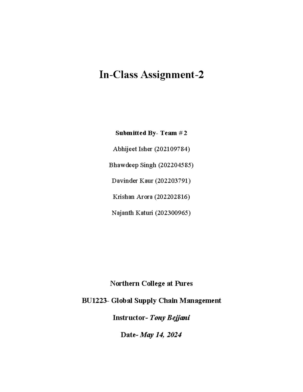 BU1223 - In-class Group Assignment - Week 2 - In-Class Assignment ...