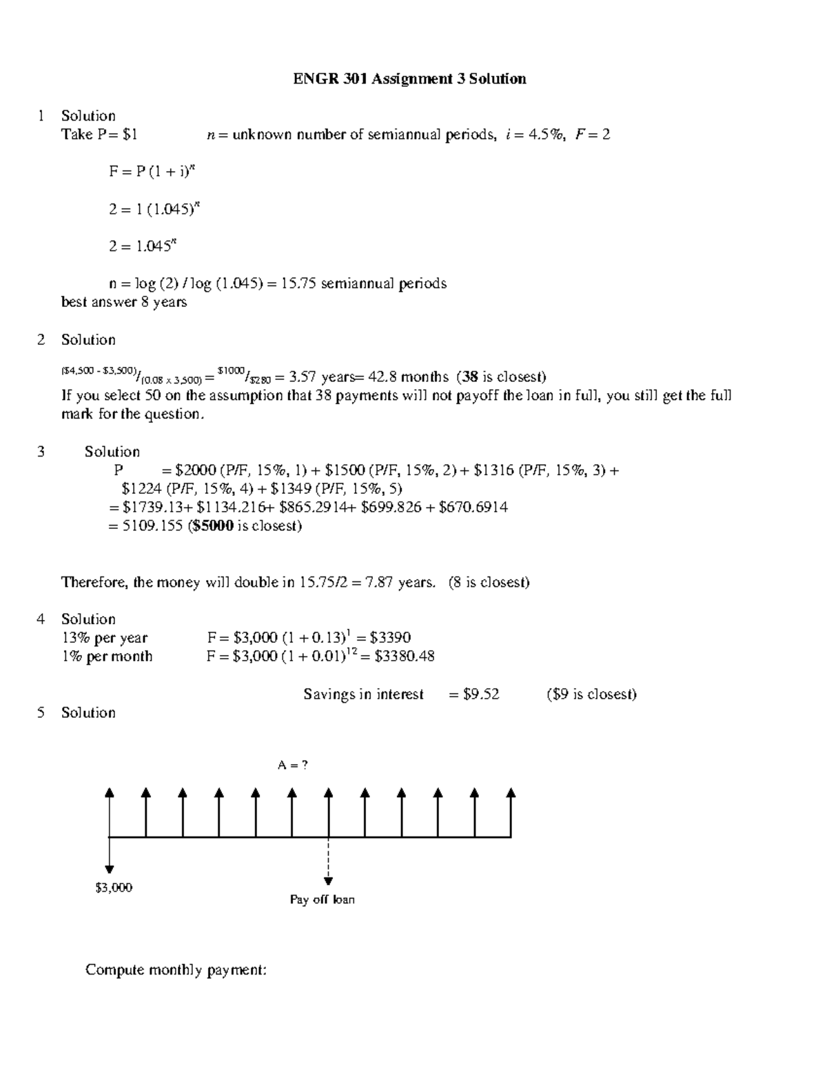 Assignment 3 - Solution - 3 Solution P = $2000 (P/F , 15%, 1) + $1500 ...