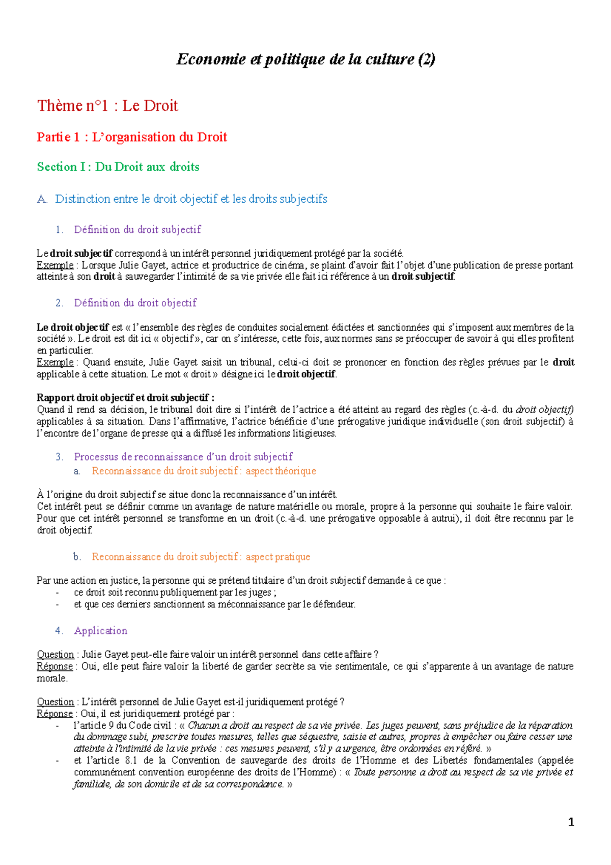 Droit - Notes de cours - Economie et politique de la culture (2) Thème ...