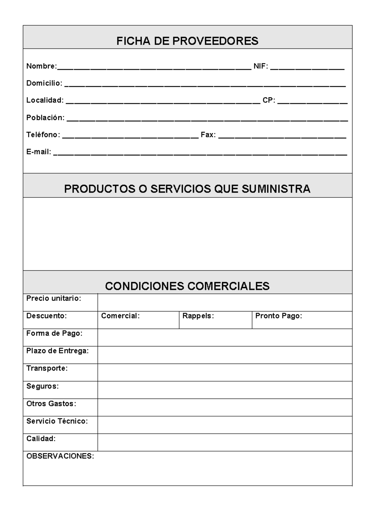Ficha DE Proveedores - Estructura de - FICHA DE PROVEEDORES - Studocu