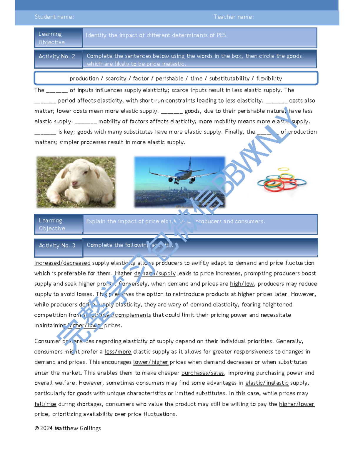 13 - Price Elasticity of Supply (PES) - Economics Worksheet 2 - © 2024 ...