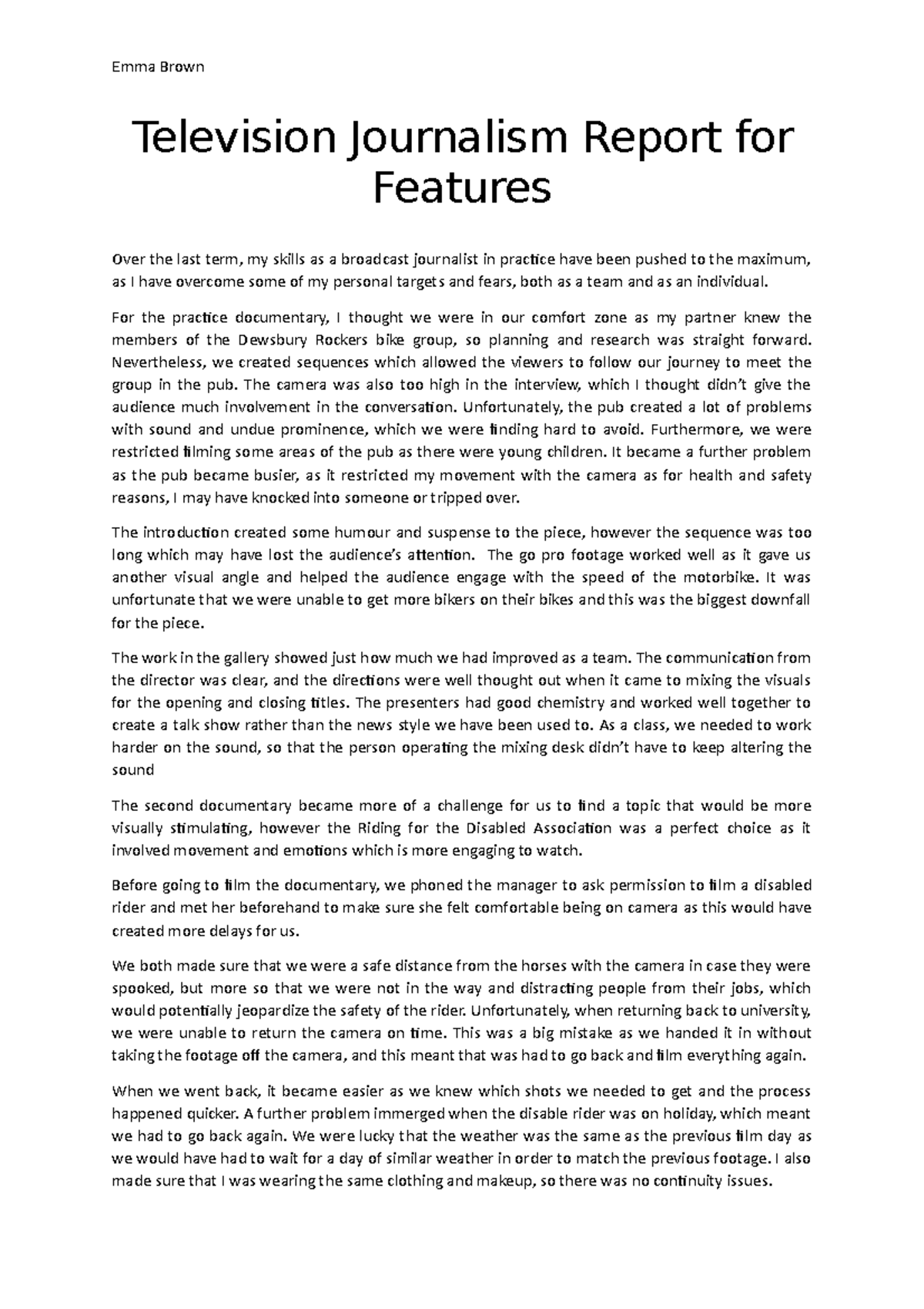 TV Report Document - Emma Brown Television Journalism Report for ...