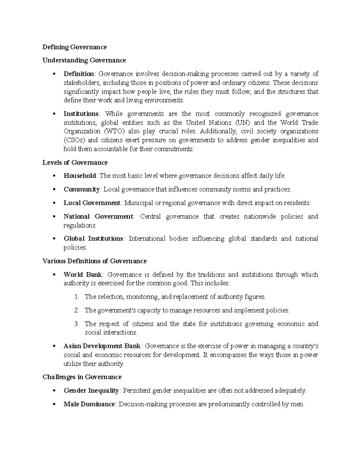 Gender and governance - Defining Governance Understanding Governance ...