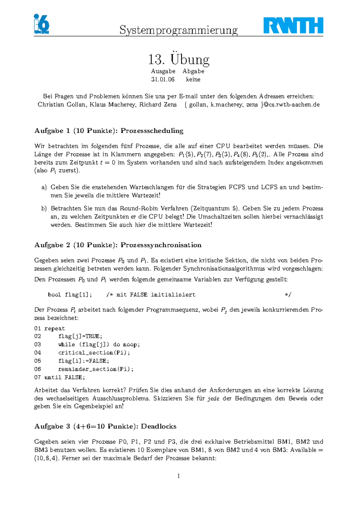Übungsaufgabe mit Lösung - Seite 1. Übungsaufgabe mit Lösung - Seite 1 - Systemprogrammierung 13 ...
