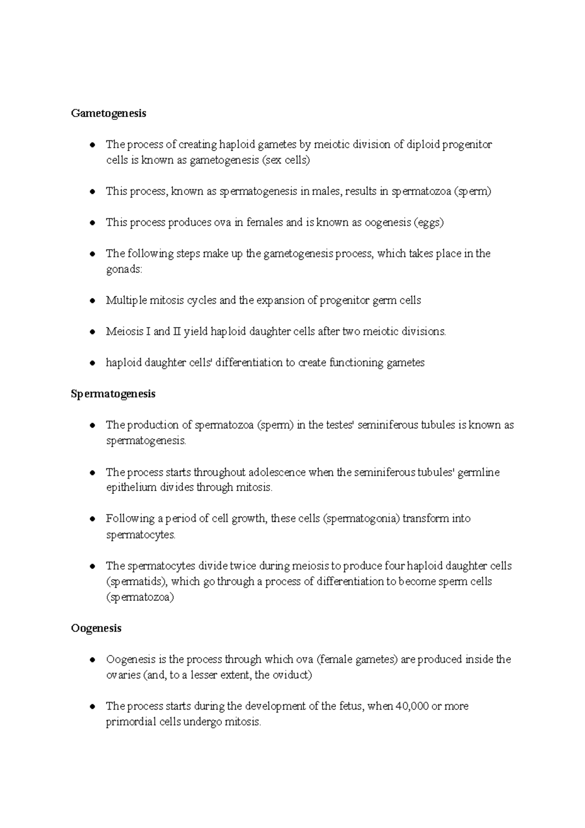 Gametogenesis - haploid daughter cells' differentiation to create ...