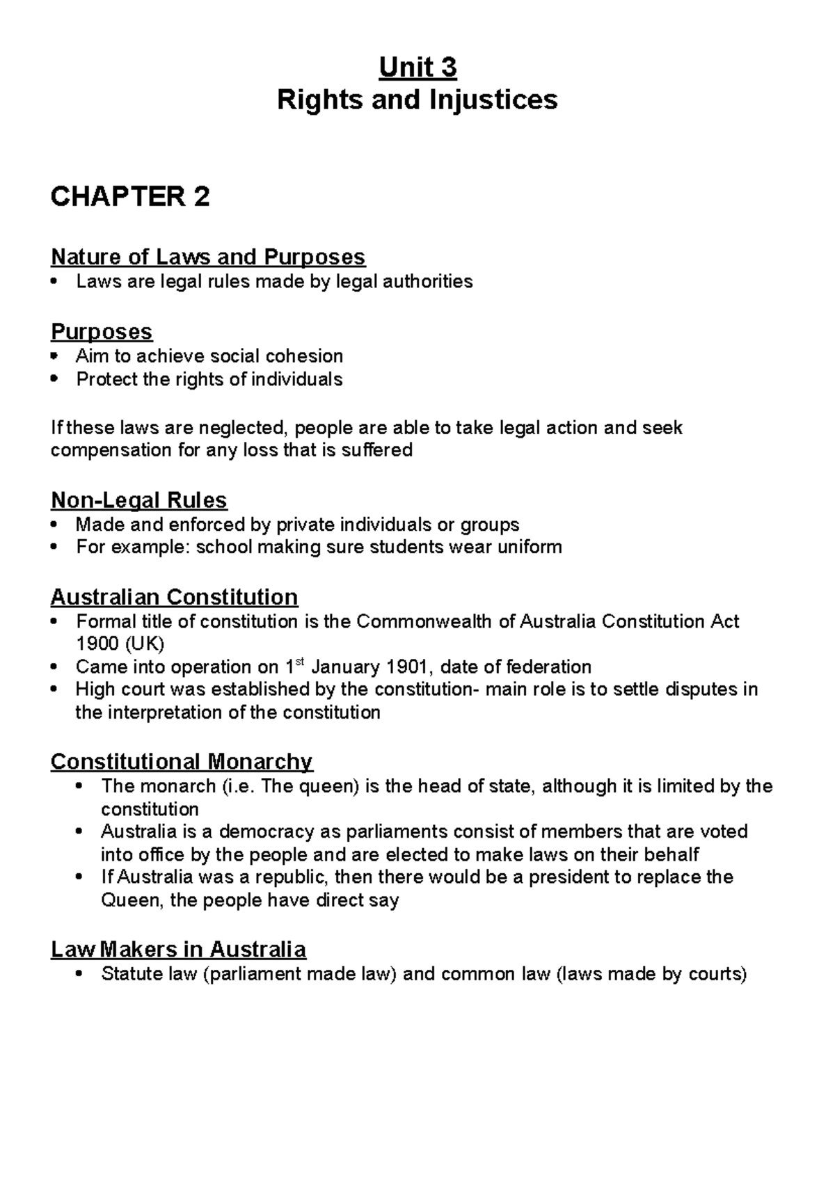 Legal AOS 1 UNIT 3 - Unit 3 Rights and Injustices CHAPTER 2 Nature of ...