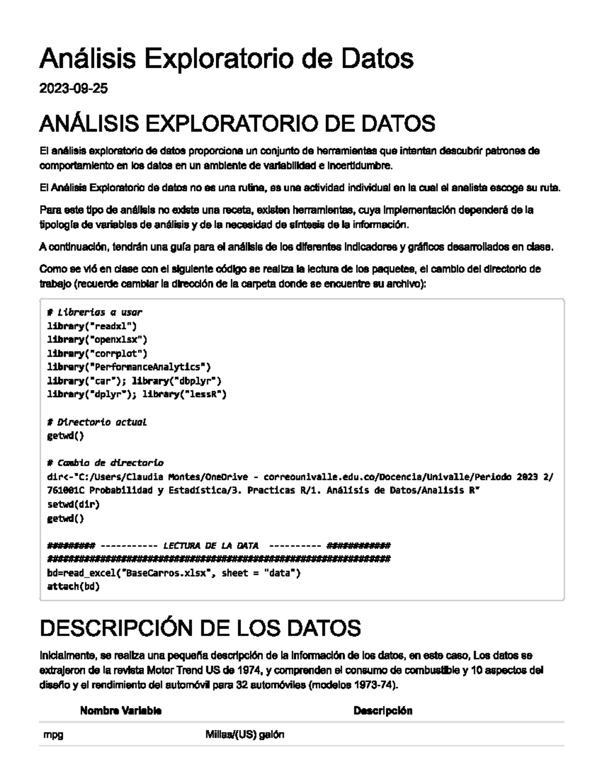 Analisis exploratorio de datos (Rmarkdown) - Probabilidad - Studocu