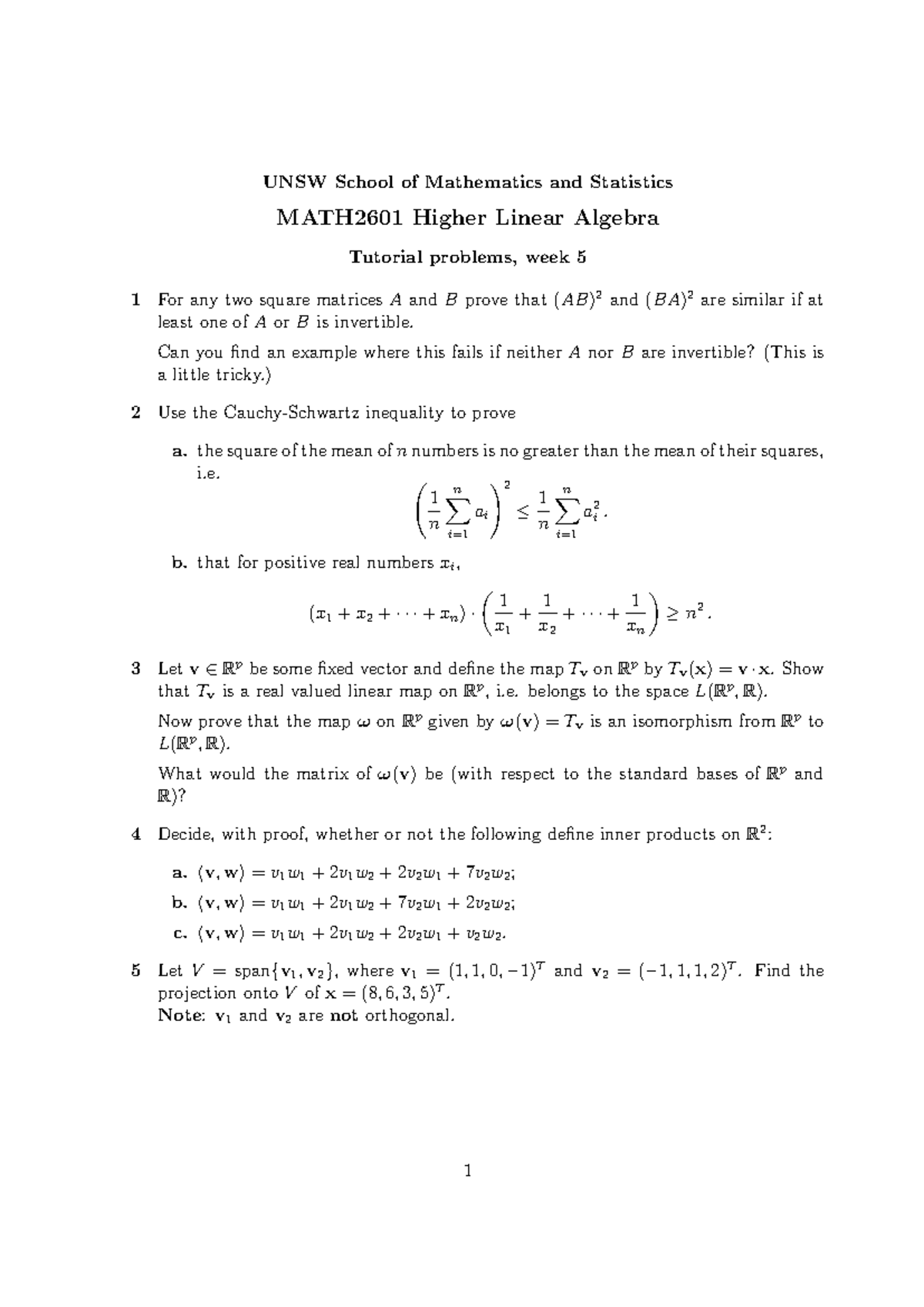 Tutorial 05 - board tute - UNSW School of Mathematics and Statistics MATH2601 Higher Linear ...