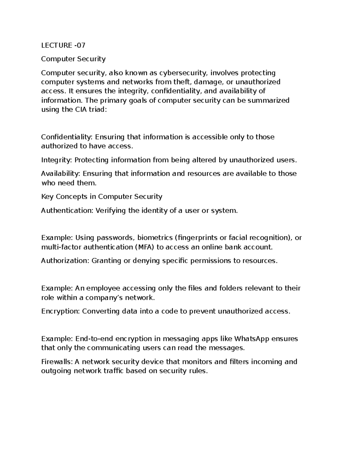 Cyber Security Lecture 07 Lecture Computer Security Computer