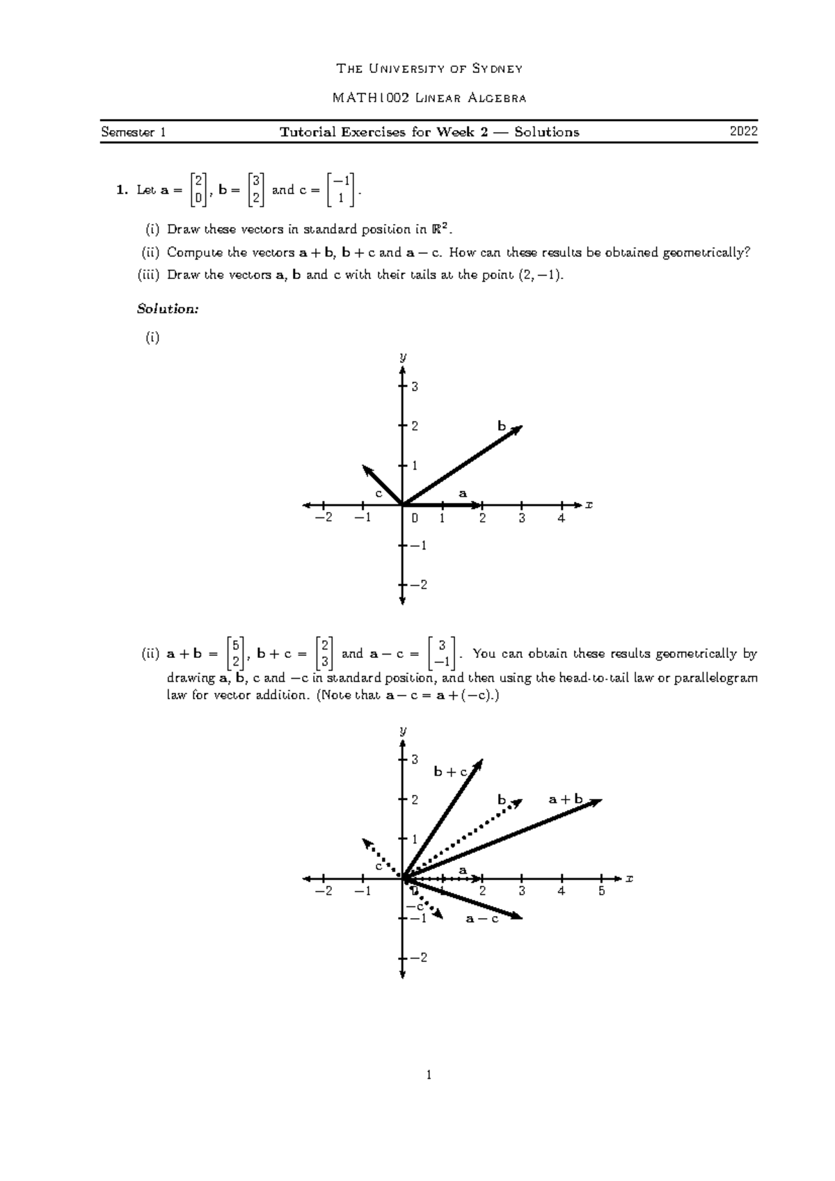 Math1002 Tutorial Solutions - The University of Sydney MATH1002 Linear ...