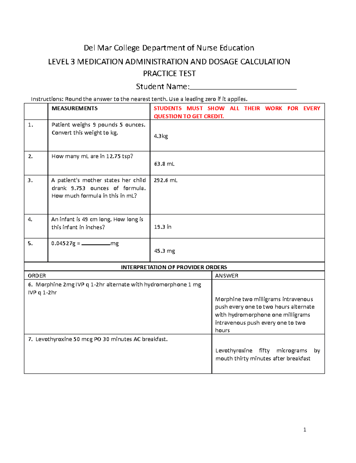 L3 Medication Administration and Dosage Calculation Practice - Del Mar ...