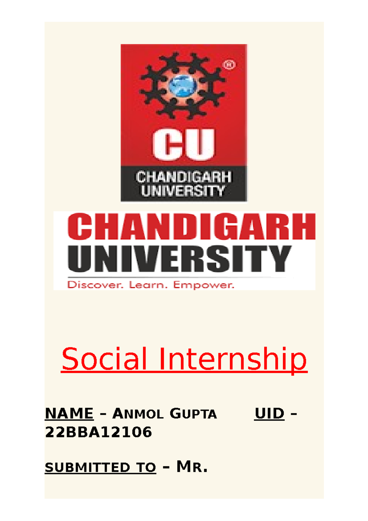 Social internship - Hemlo - Social Internship NAME – ANMOL GUPTA UID – 22BBA SUBMITTED TO – MR ...