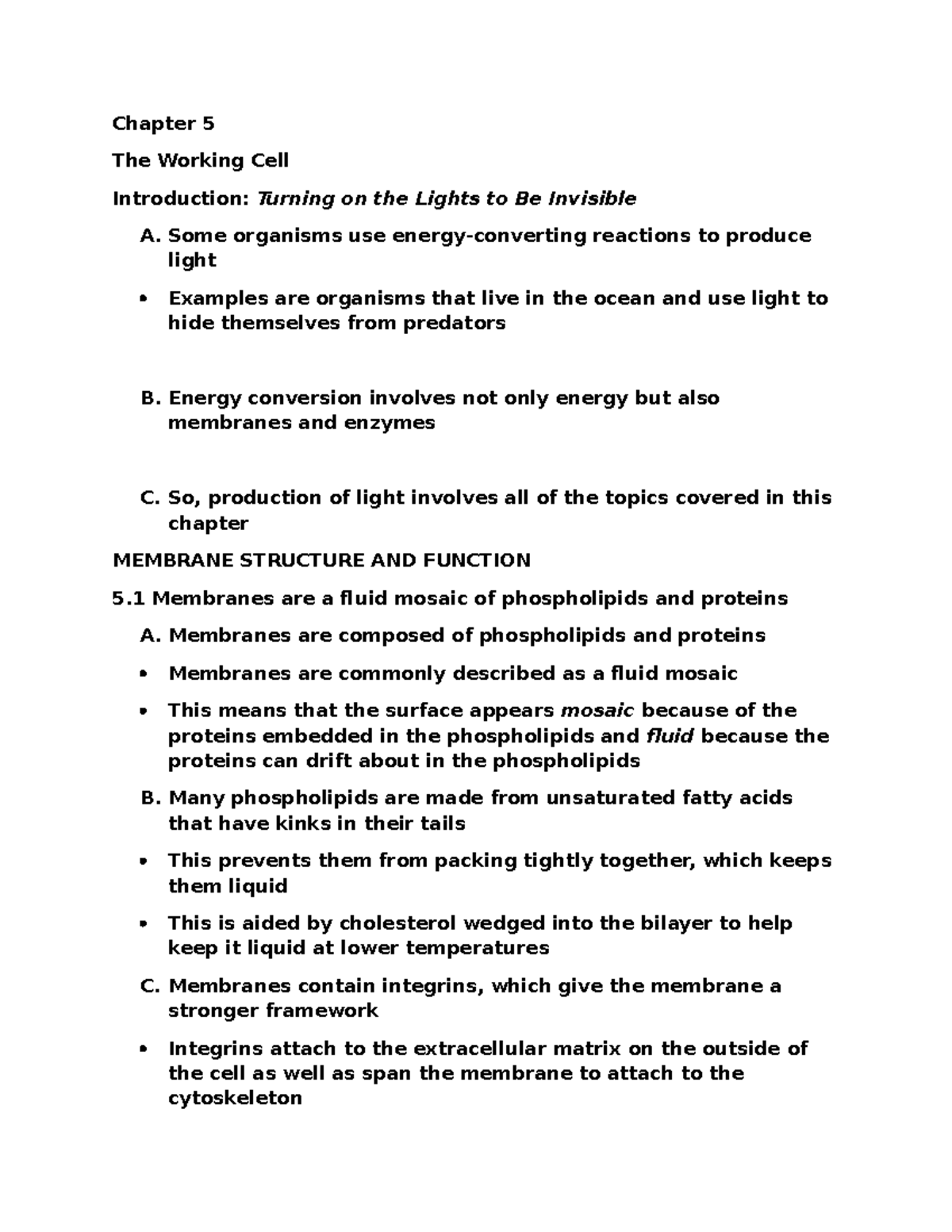 Chapter 5 - membrane structure and function - Chapter 5 The Working ...