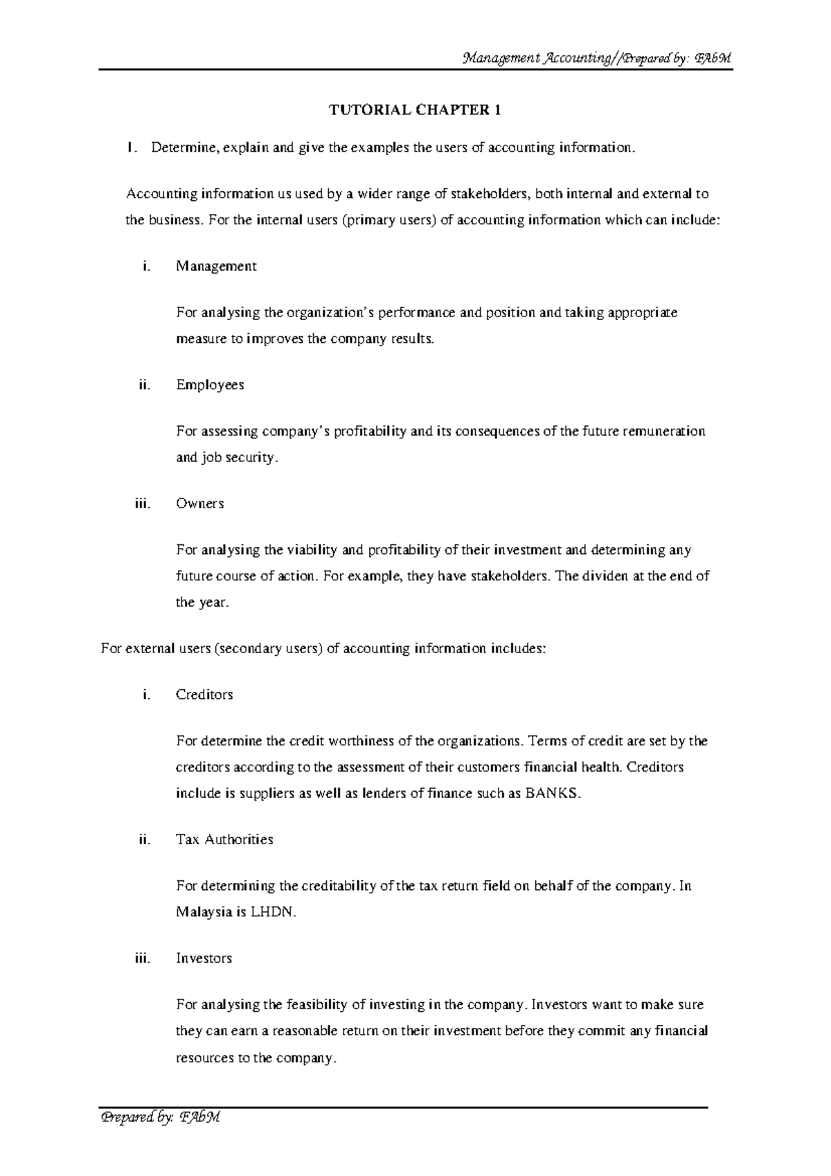 Tutorial Topic 1 - TUTORIAL CHAPTER 1 Determine, explain and give the ...