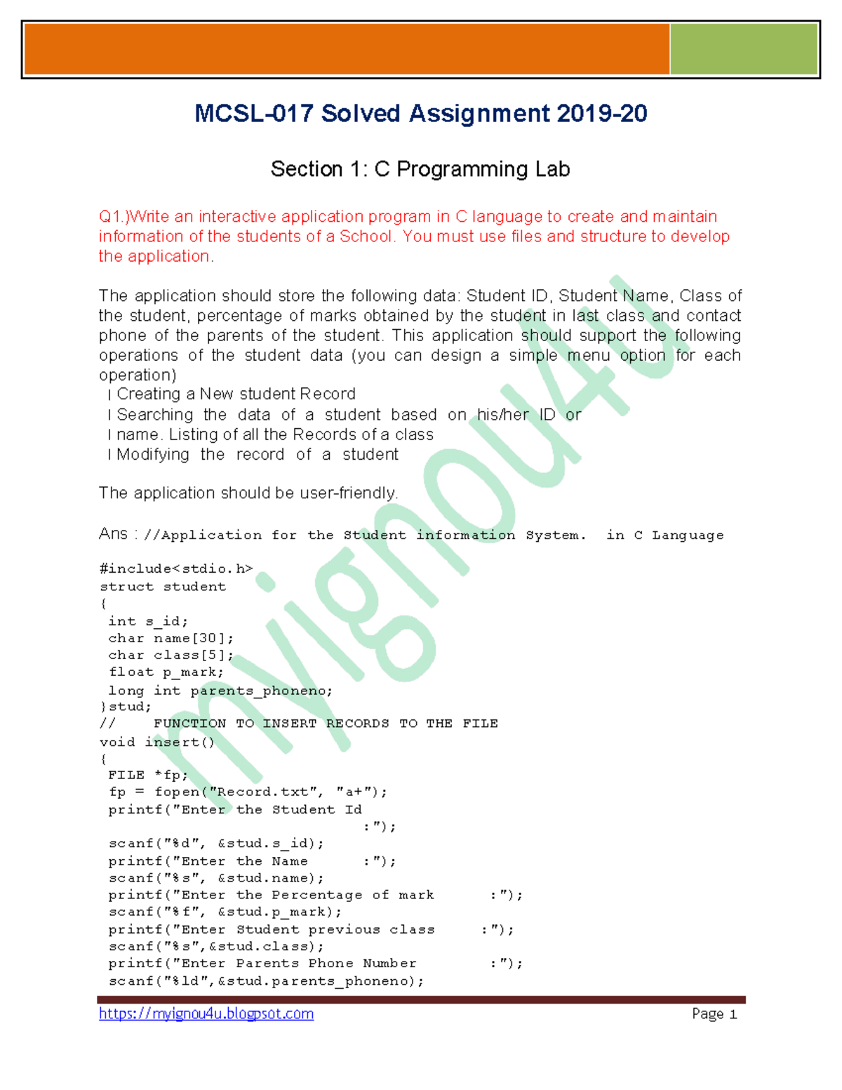 mcs c programming, circuit - MCSL-017 C and Assembly Programming 2019 Language myignou4u ...