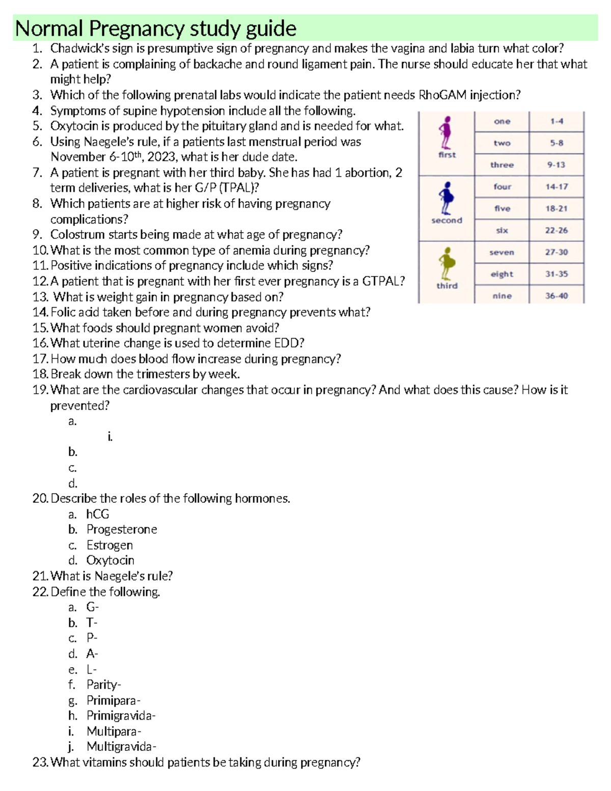 Normal pregnancy study guide - Normal Pregnancy study guide Chadwick’s ...