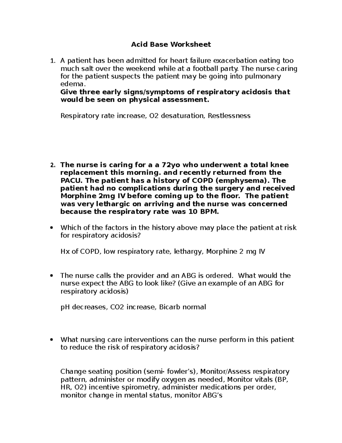 Acid Base Worksheet 2022 - Acid Base Worksheet A patient has been ...
