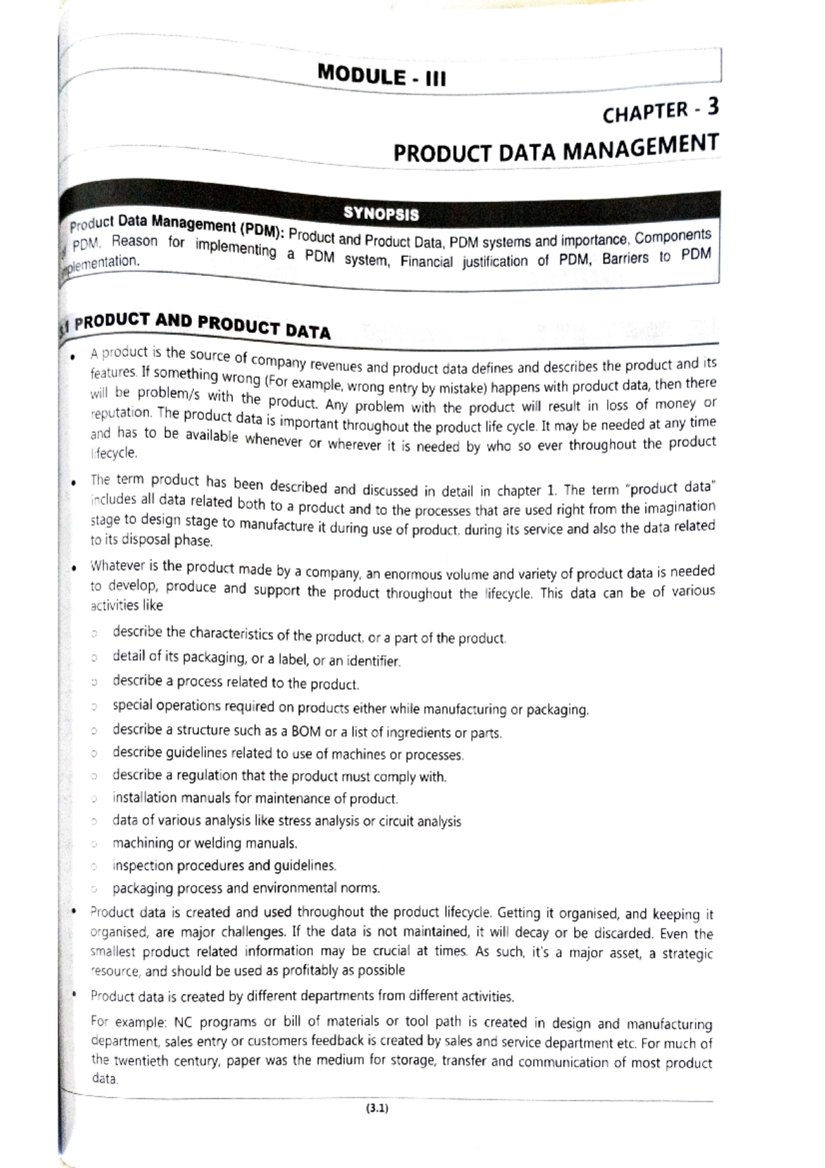PLM - Module 1 notes - MODULE CHAPTER 3 PRODUCT DATA MANAGEMENT ...