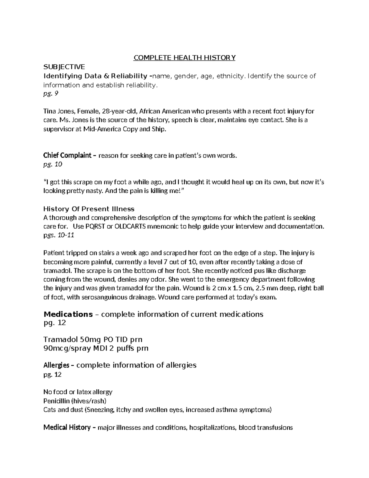 Healthhistory-Andujar - COMPLETE HEALTH HISTORY SUBJECTIVE Identifying ...