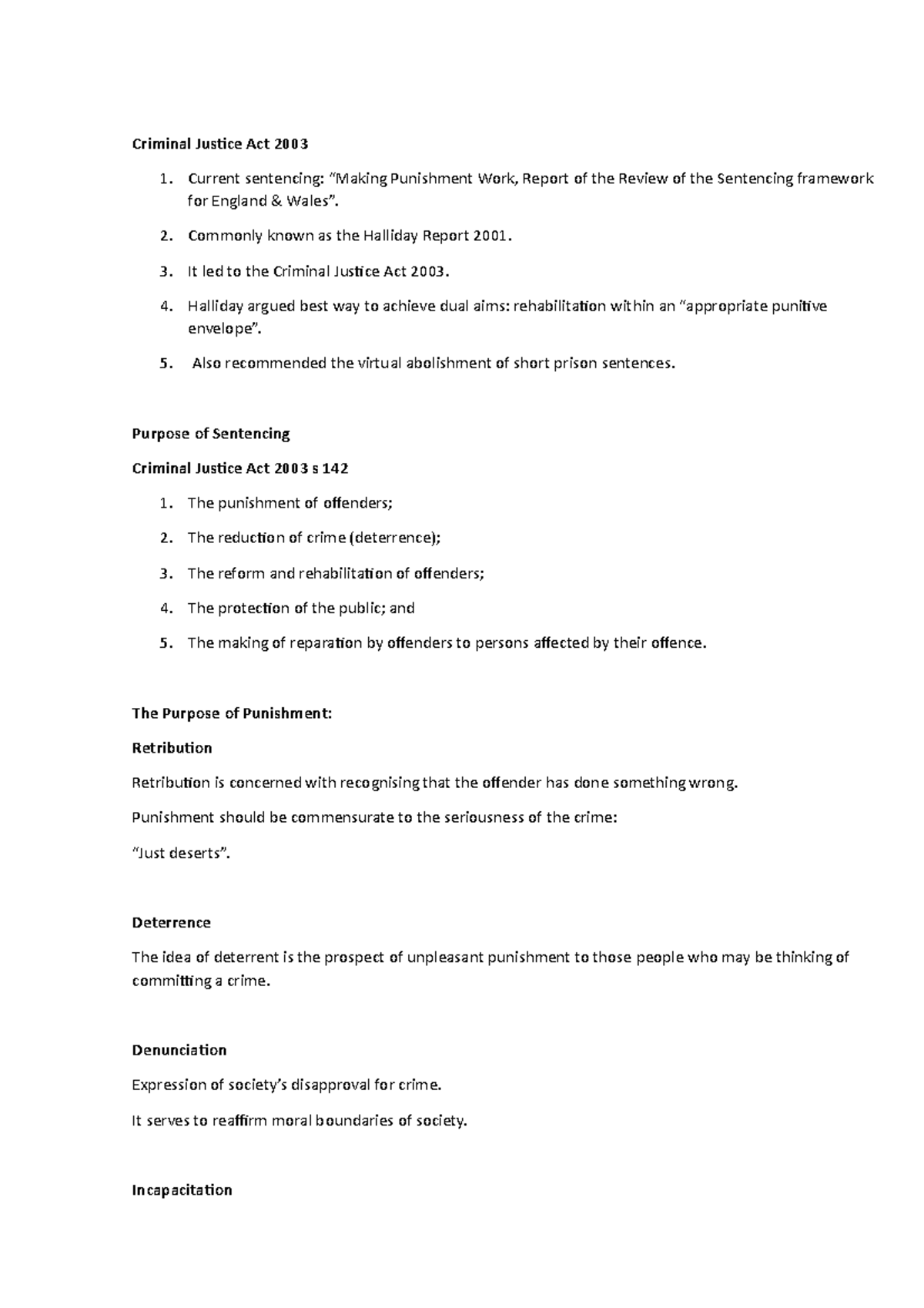 Week 12 - Sentencing - Lecture notes 12 - Criminal Justice Act 2003 1 ...