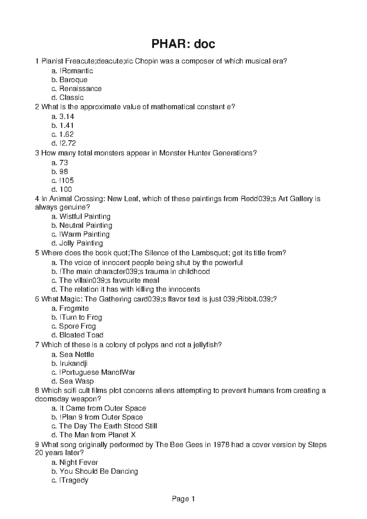 PHAR196 Problems 8 - PHAR: doc 1 Pianist Freacute;deacute;ric Chopin was a composer of which ...