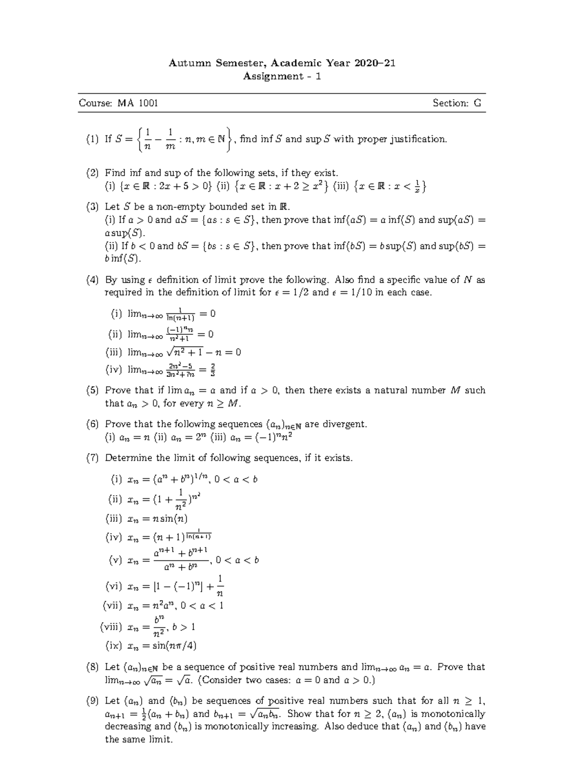 Assg 1-MA1001 - Autumn Semester, Academic Year 2020– Assignment - 1 ...