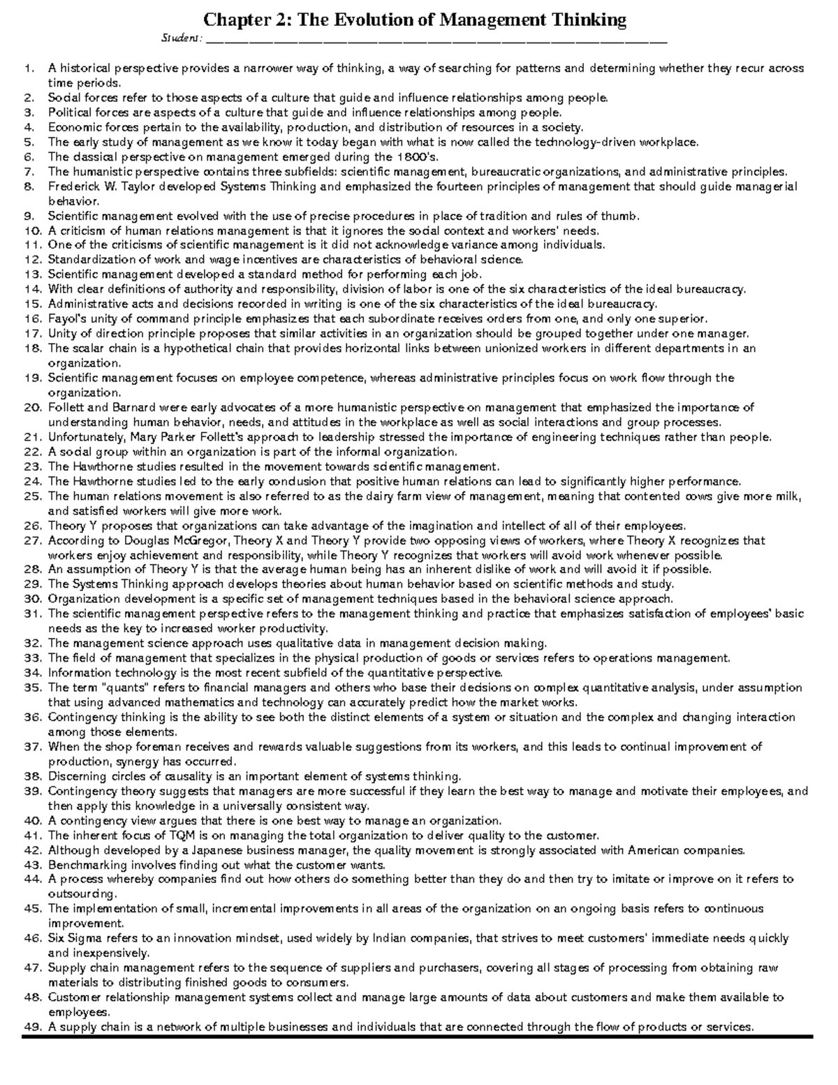 business administration Chap 2 - Chapter 2: The Evolution of Management Thinking Student: - Studocu