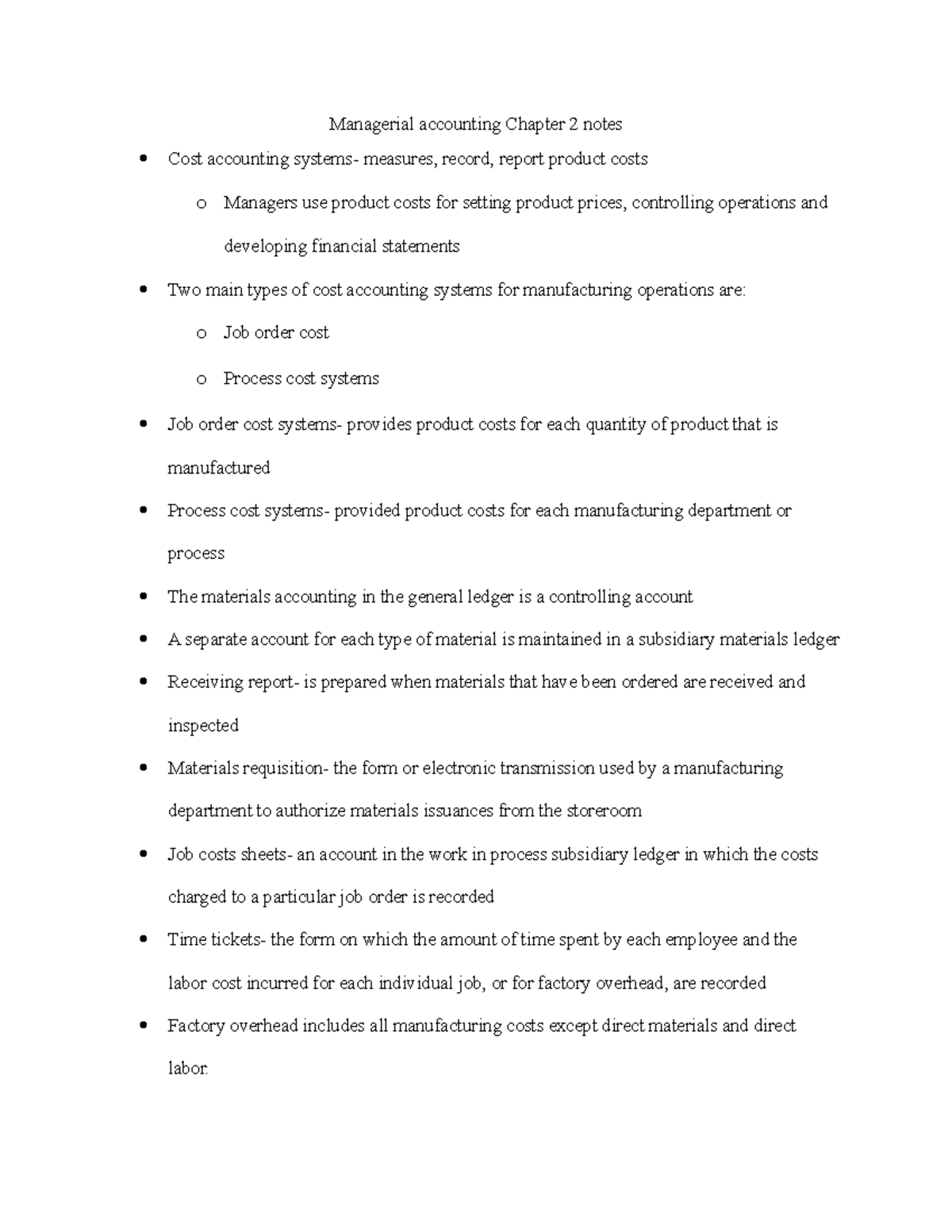 Chapter 2 notes - Managerial accounting Chapter 2 notes Cost accounting ...