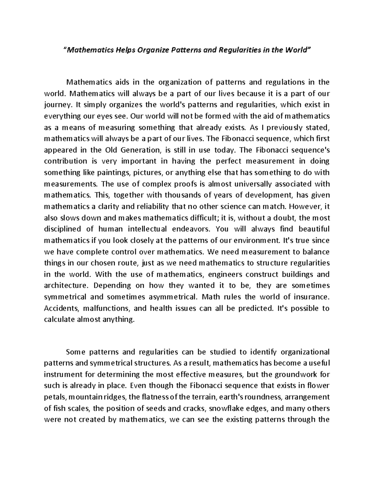 Synthesis-Essay - synthesis essay - “Mathematics Helps Organize ...