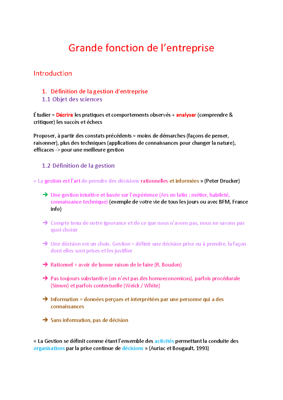 Introduction GFE - Résumé Grandes Fonctions De L'Entreprise - Grande fonction de l’entreprise ...
