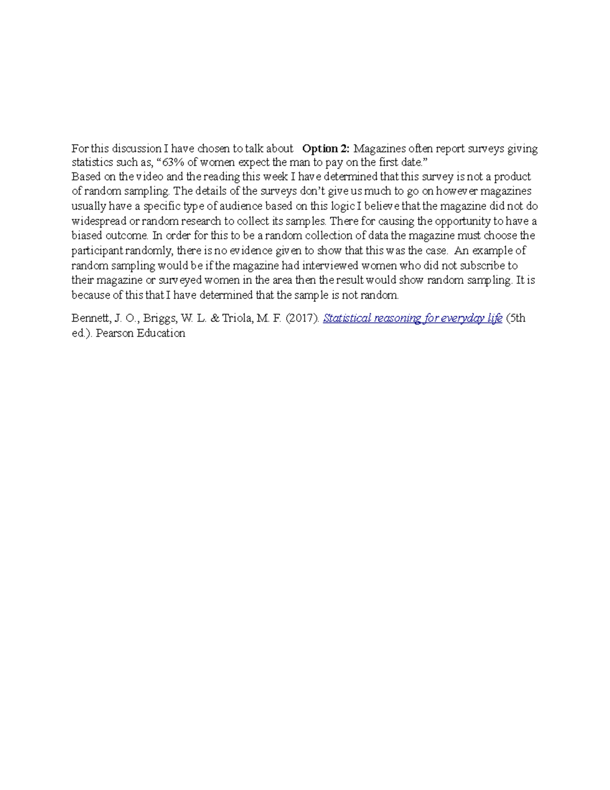 Mat 232 week 1 discussion - For this discussion I have chosen to talk ...