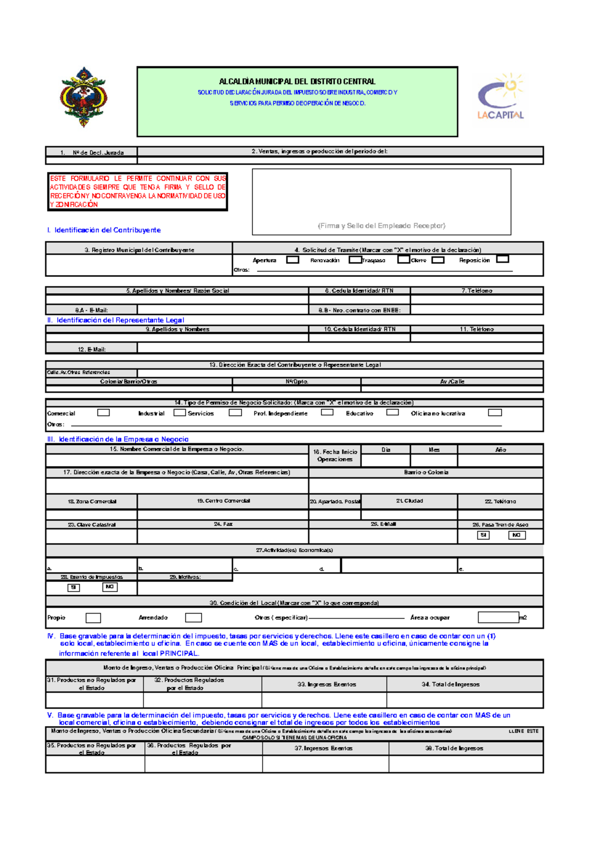 Formato DE Formulario AMDC LA Capital - 1. Nº de Decl. Jurada Apertura ...