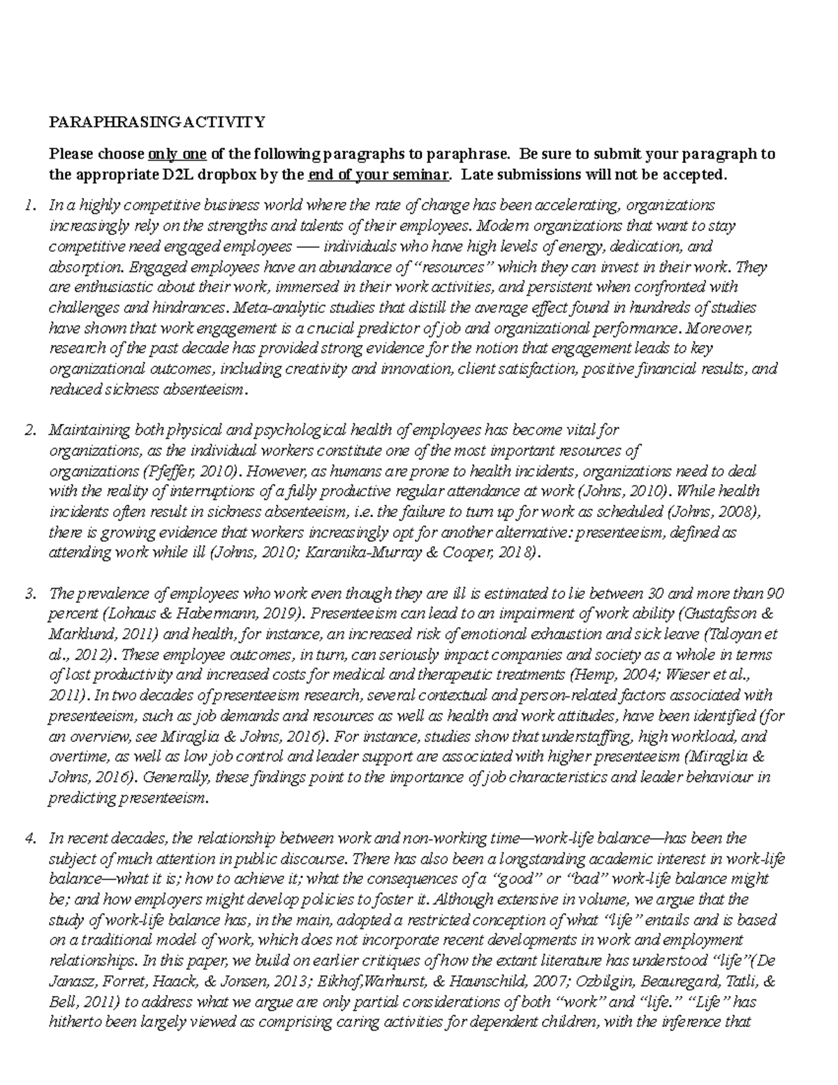 Seminar 3 Assignment - notes - PARAPHRASING ACTIVITY Please choose only ...