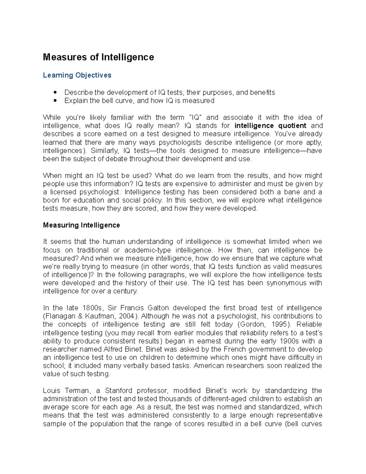 Measures of Intelligence - Measures of Intelligence Learning Objectives ...
