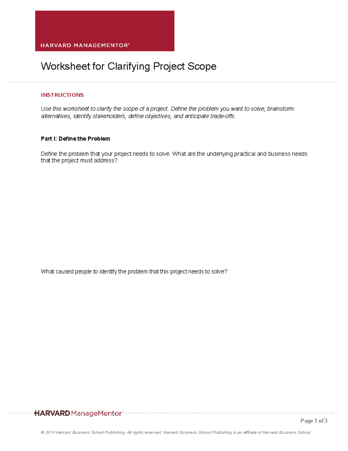 Worksheet for clarifying project scope - Worksheet for Clarifying ...