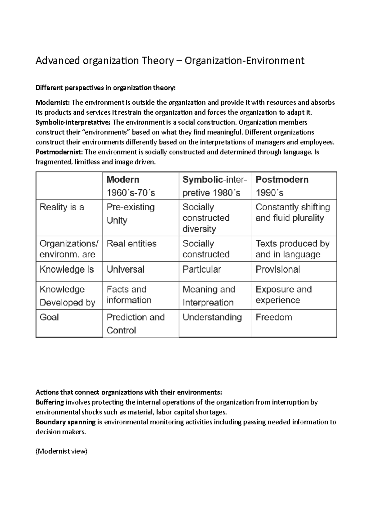 Notes on organizational environment - Advanced organization Theory ...
